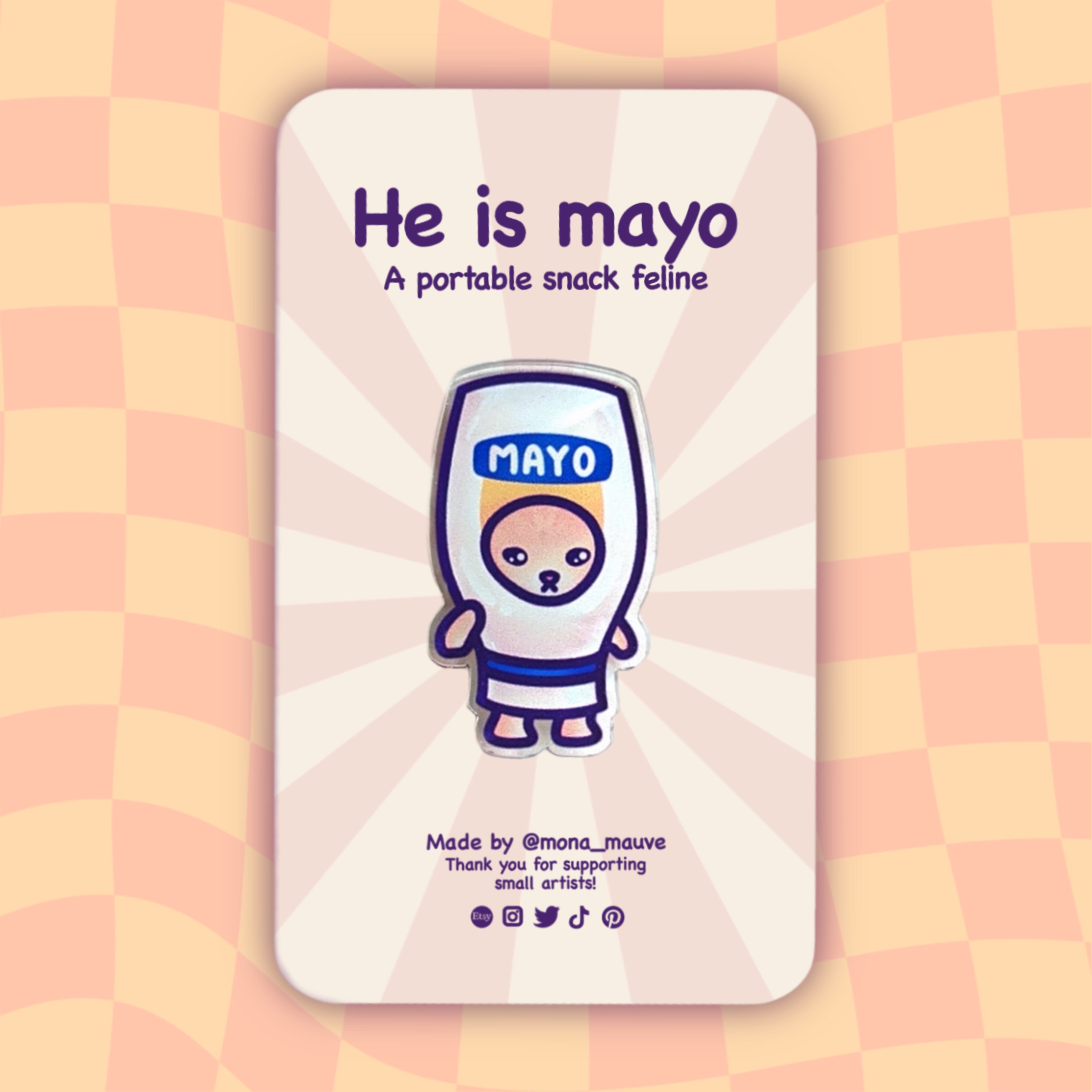 Mayo Cat Pin | Snack Cats Collection | 40mm Acrylic Badge Butterfly Cl ...